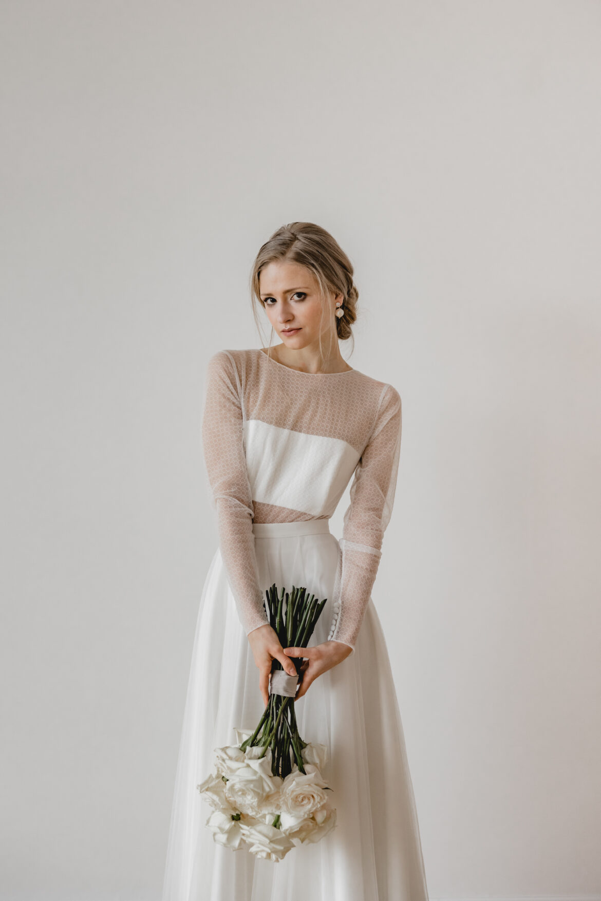Brautbody Langarm modern - Hochzeitsblume